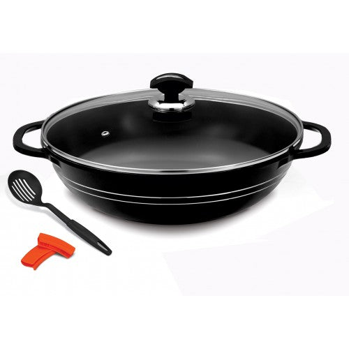 Omega Granite Non-Stick Karahi Wok with Glass Lid – Eco-Friendly, Indu ...